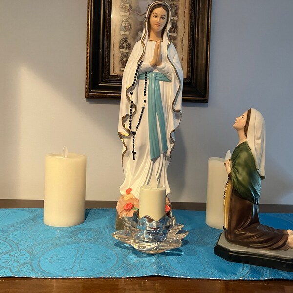 Altar Cloth Catholic Christian Home Prayer Table Runner Blue Metallic ...