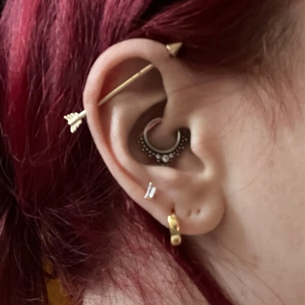 14k Solid Yellow Gold Industrial Arrow Barbell..14g.32mm..35mm..38mm - Etsy