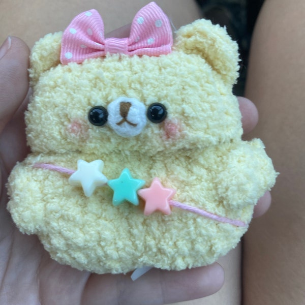 Crochet Fluffy Bear AirPod Case Plush Airpods Pro Case Pink Bow AirPod ...