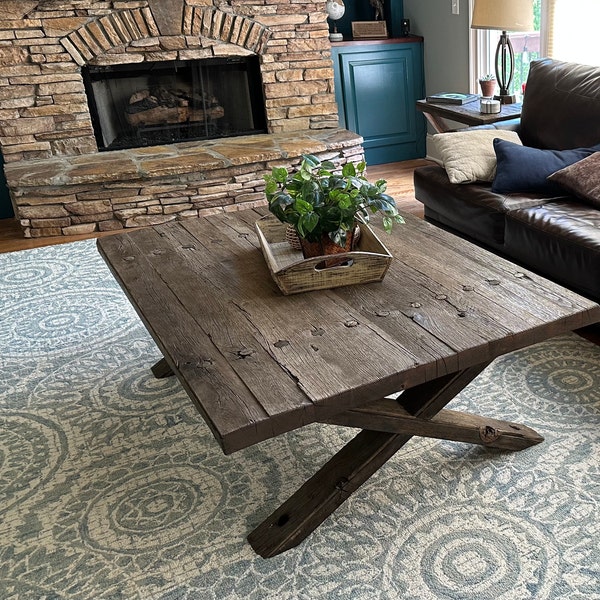 Reclaimed Barnwood Coffee Table: Rustic Farmhouse Long Wooden Furniture ...