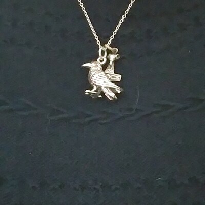 Large Raven Necklace Sterling Silver Raven Charm on a - Etsy