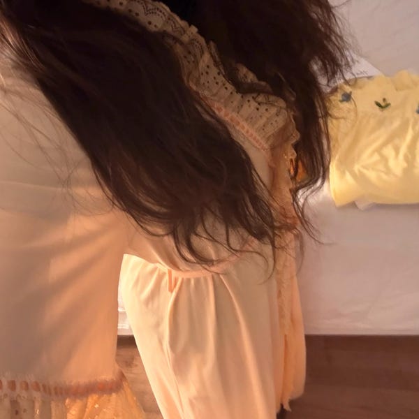 Vintage Pale Coral Pink Miss Elaine Dbl Chiffon Negligee Nightgown S-M ...