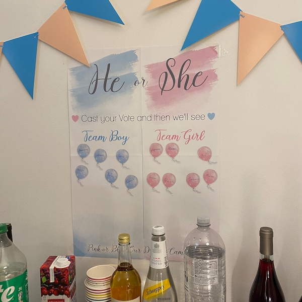 He or She? Gender Reveal Voting Sign Guessing Game Size, Large A2 Size ...