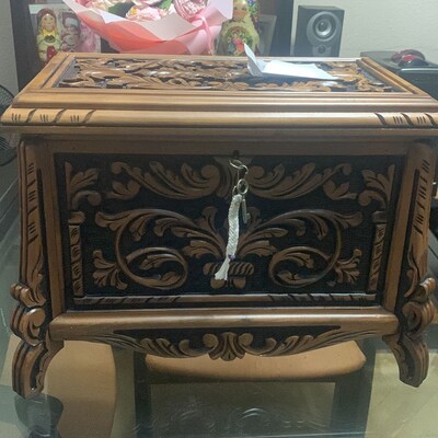 Secret Lock Wooden Box, Carved Wooden Chest, Wooden Locking Box, Wooden ...