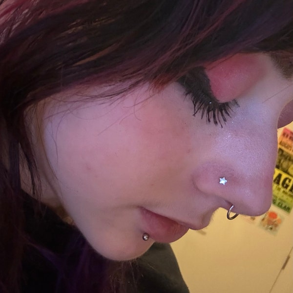 Star Push in Flat Back Labret Stud Earring Implant Grade Titanium ...
