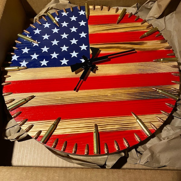 American Flag Clock,rustic USA Clock,patriotic Wall Clock,usa Flag ...