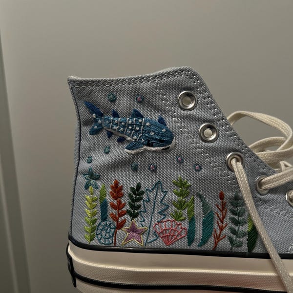 Whale Shark Embroidered Converse: Ocean Unisex Shoes - Etsy