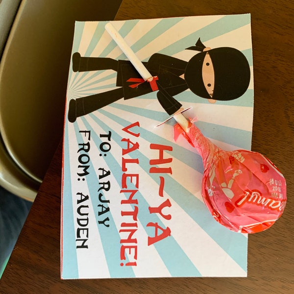 Ninja Kids Valentine - Printable and Editable Kids Valentine - Hi-ya ...