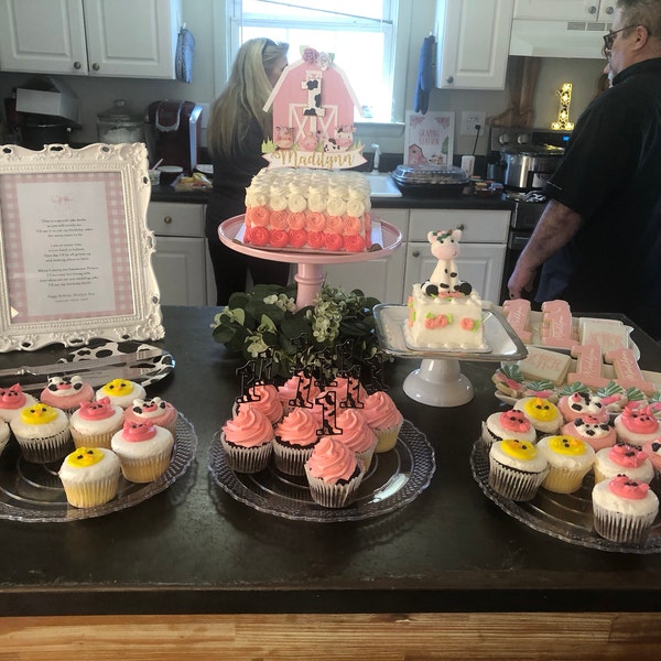 Pink Barn Cake Topper, Girly Farm Cake Topper, Pink Barn Birthday Party ...