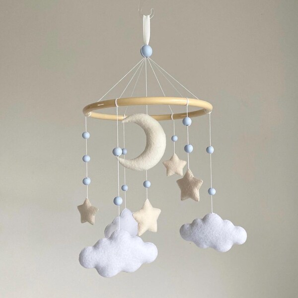 Hot Air Balloon Baby Mobile: Moon Stars Clouds Cot Mobile, Neutral ...