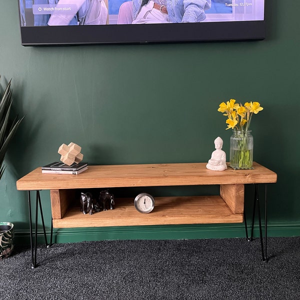 Handmade Rustic Pine TV Stand With Hairpin Legs - Etsy UK
