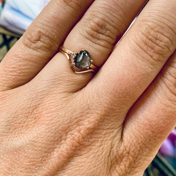 Rose Gold Contour Ring14k SOLID Gold Stacking Band Chevron Hammered ...