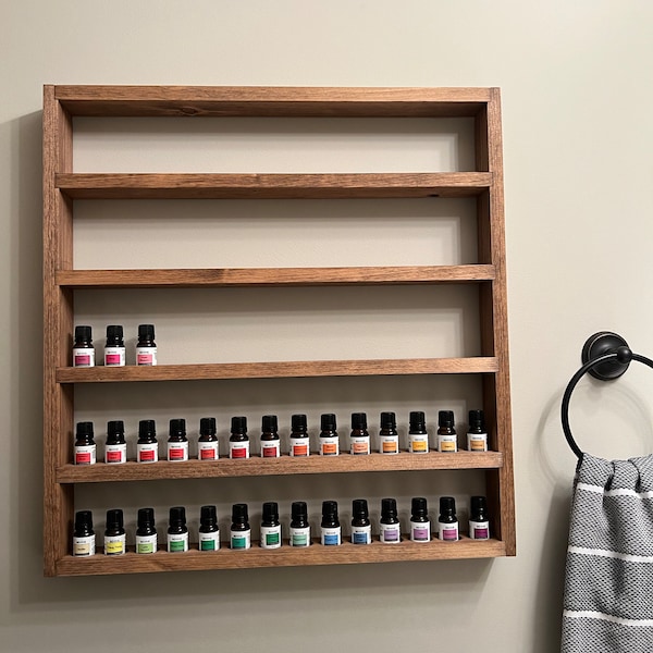 Large Essential Oil Shelf | Rustic Solid Wood Wall Rack and Organizer ...
