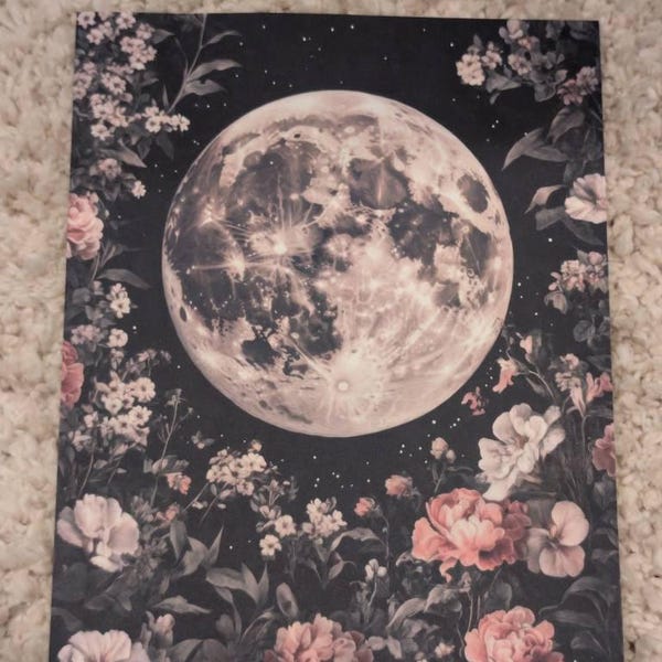 Floral Full Moon Dark Cottagecore Art Nouveau Print, Botanical Moon ...