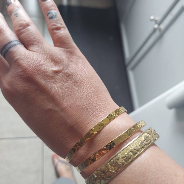 Trio Bangles Gold Handmade Bangle Rustic Bangle Stacking Bangle ...