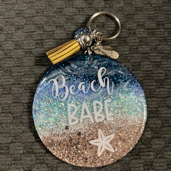 Beach Please Keychain, Glitter Beach Keychain, Acrylic Glitter Keychain ...