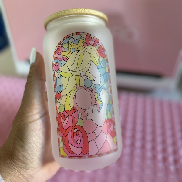 Princess Peach Stained Glass Window Bundle PNG Color/black & White ...