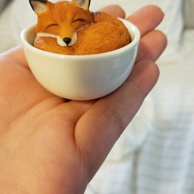 Miniature Red Fox Figurine Sleep in Teacup. Handmade Resin Teacup Fox ...