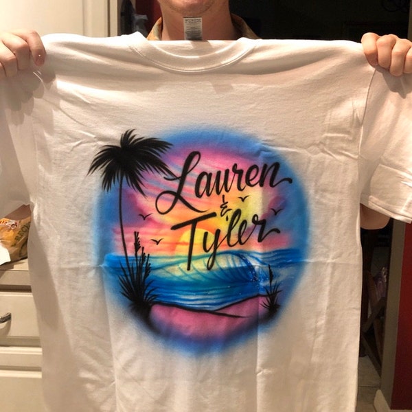 Airbrush T-shirt - Beach Scene - Airbrushed T-shirt - Name ...