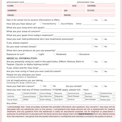Radio Frequency Intake and Consent Form, Radio Frequency Skin ...
