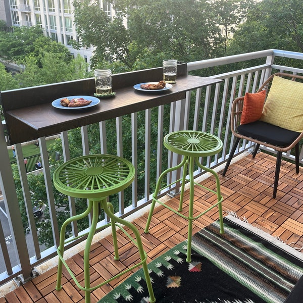 Balcony Bar Table, Space Saver Railing Pub Table Patio, Wooden ...