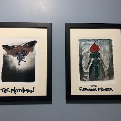 Mothman and the Flatwoods Monster Art Print Set. West Virginia Folk Art ...