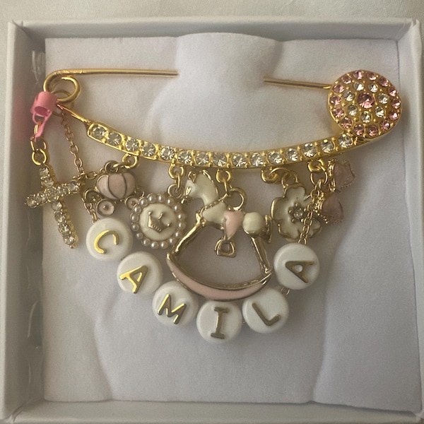 Pink Customized Baby Pin With Bead Name - Etsy