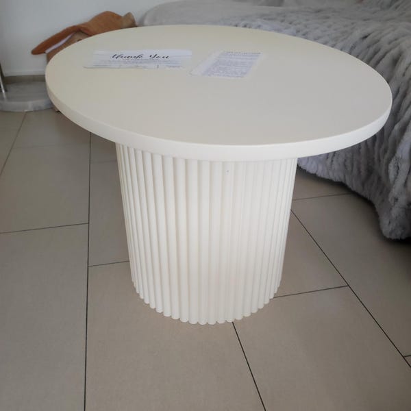 Round Fluted Table Wooden Fluted Table Creamy White Coffee Table Ribbed ...