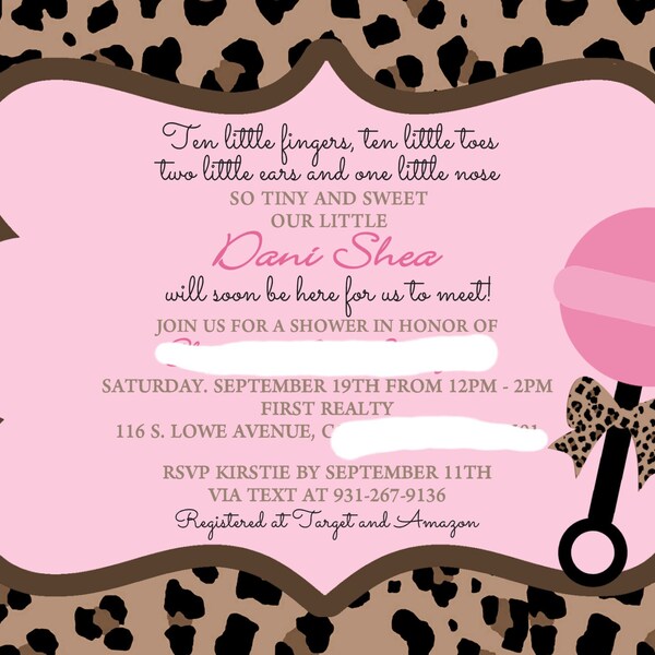 Leopard and Pink Baby Shower Invitation - INSTANT DOWNLOAD - Edit ...