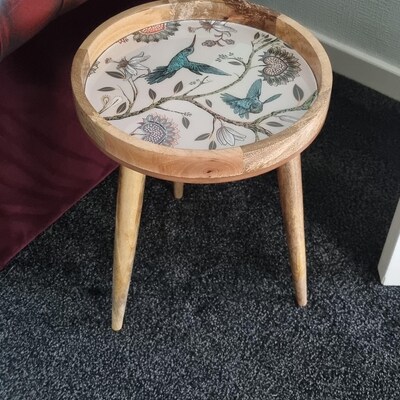 Solid Mango Wood Side Table Ideal Corner Tray Table Unique Gift ...
