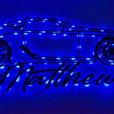 Custom Name Car Silhouette Metal Sign With Light, Car Metal Wall Art ...