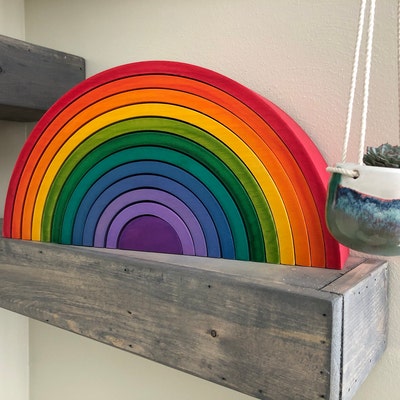 12 Piece Rainbow Wood Stacker Rainbow Wood Puzzle Rainbow - Etsy