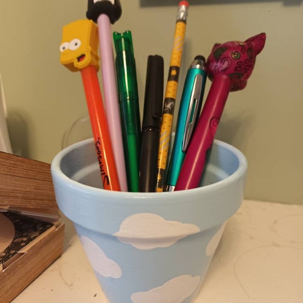 Hand Painted Baby Blue Bumble Bee Indoor Plant Pot, Terracotta Planter ...