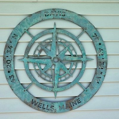 Nautical Star Coordinates Home Sign Custom Compass Sign Patina Nautical ...