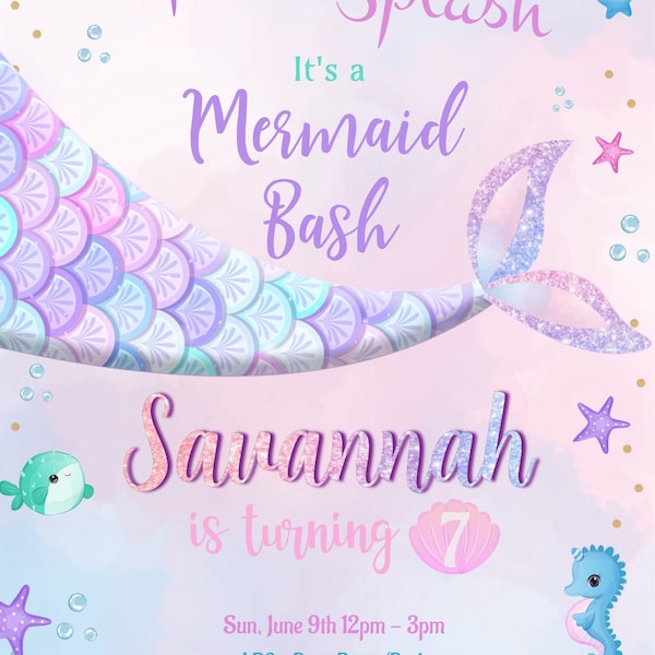 Dive Into Five Mermaid Birthday Invitation Mermaid 5th Birthday Invite ...