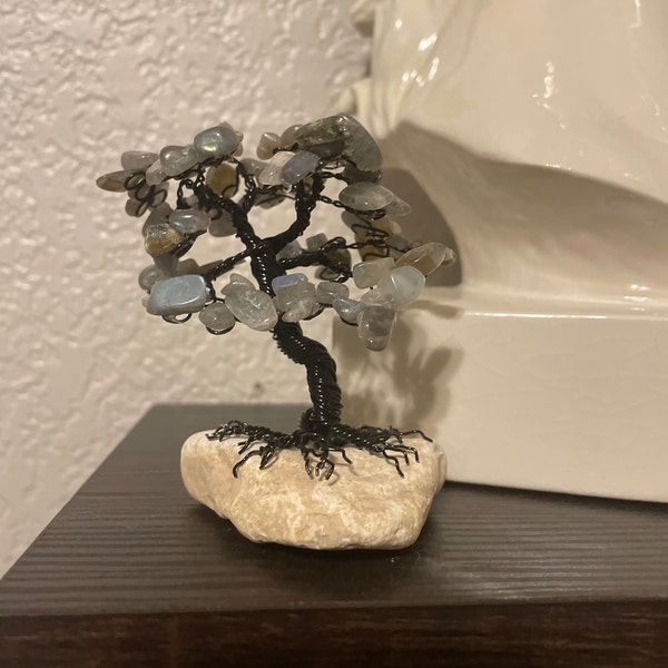 Copper Wire Tree of Life Bonsai Sculpture on Raw Rose Quartz Gemstone ...