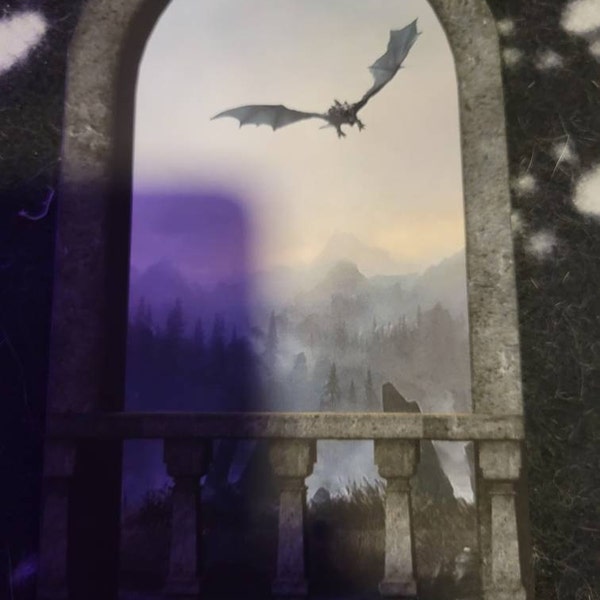 Miniature Gothic Stone Balcony PAPER Prop With View of Dragon or Moon ...