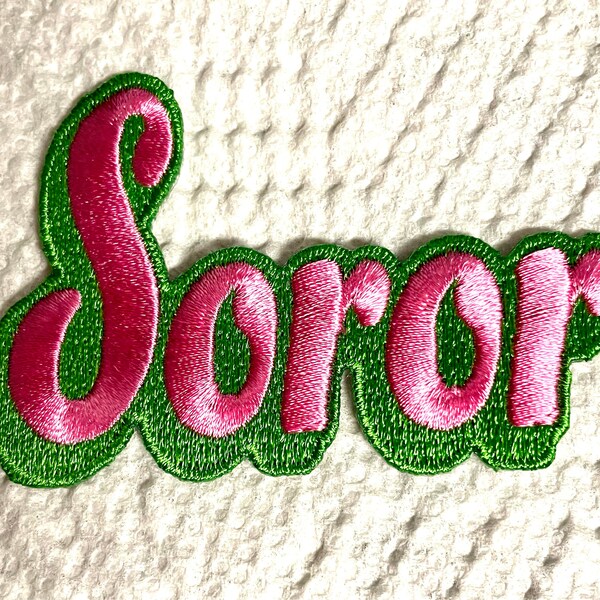 Soror 2"x3" Iron-on Embroidered Patch (pink/green) - Etsy