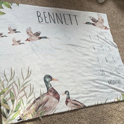 Mallard Duck Milestone Blanket, Personalized Duck Baby Boy Month ...