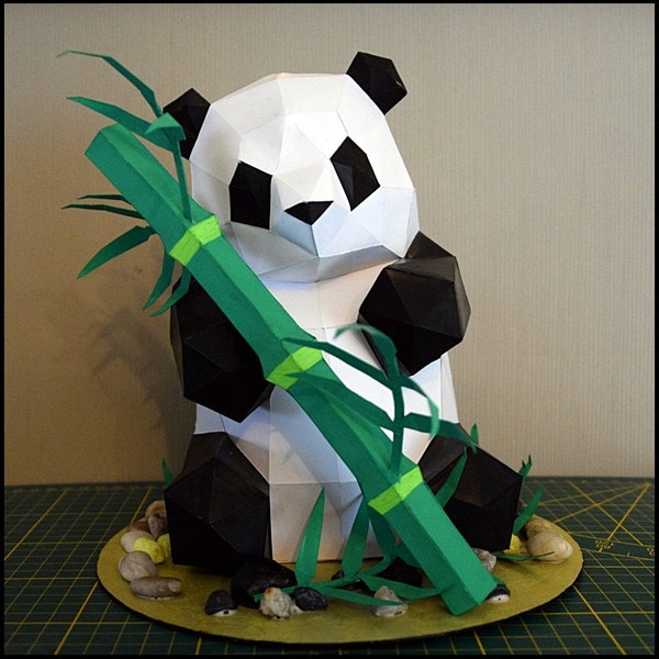 Panda Eating Bamboo Paper Sculpture,printable PDF Template,handmade ...