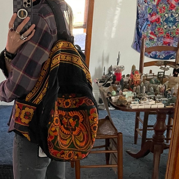 Embroidered Backpack Tribal Bohemian Hippie Retro Hmong Flower Fabric ...