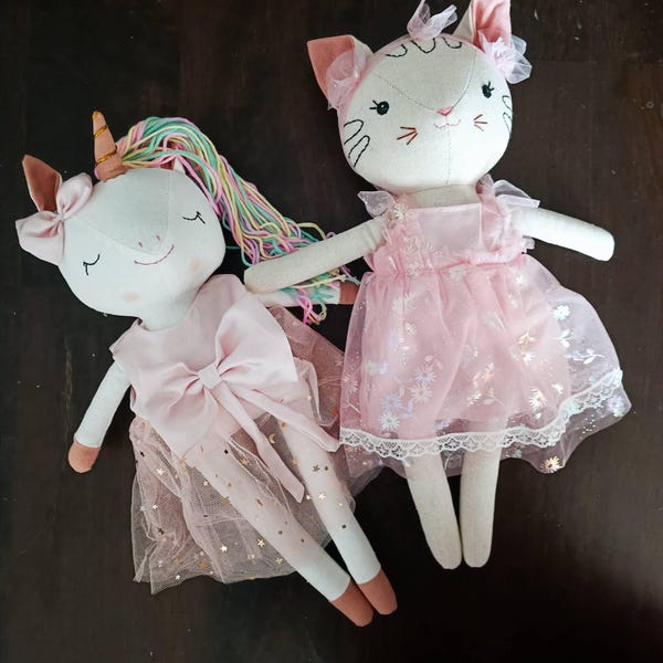 BEST PRICE- Handmade Rag Doll With Yellow Calico Check Dress/ Handmade ...