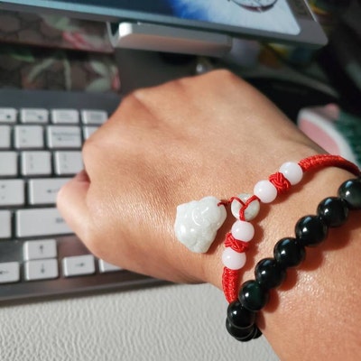 Happy Buddha Jade Bracelet , Guan Yin Jade Bracelet, Red String ...