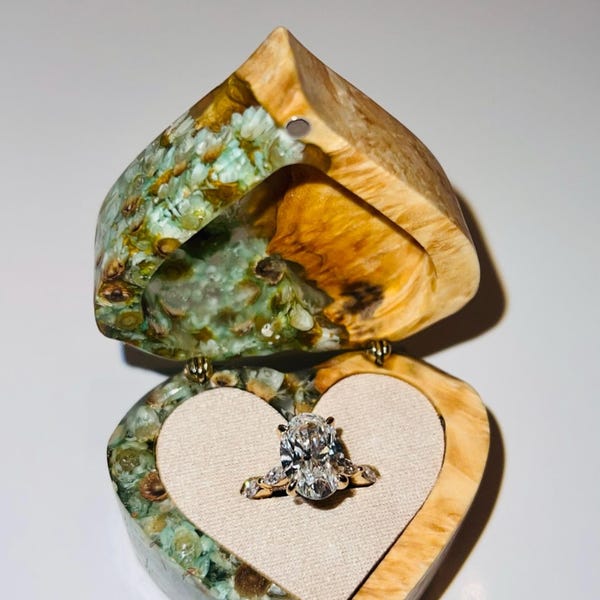 Wildflower Epoxy Ring Box, Proposal Light Blue Box, Spring Flower Ring ...