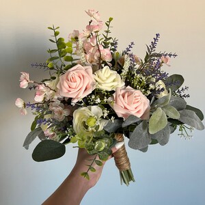 Boho Wedding Bouquet White Hydrangea Premium White Roses & | Etsy