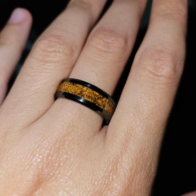 Genuine Amber Ring, Fossil Amber Band, Fossilized Amber, Tungsten Band ...