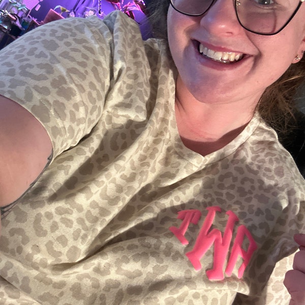 Natural Leopard Puff Monogram T-shirt - Etsy