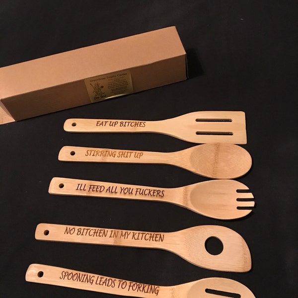 Personalized Funny Wooden Spoon Set,custom Kitchen Spoons,funny Spoon ...