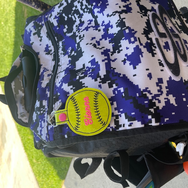 Personalized Softball Keychain- Softball Glitter Keychain, Bag Tag ...