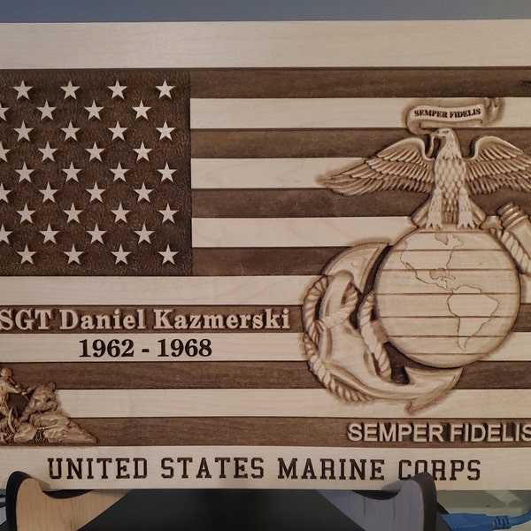 Personalized USMC Marine Corps Flag Plaque in Solid Maple or Cherry ...